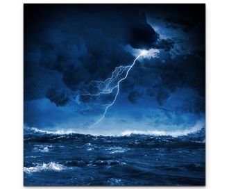 Paul Sinus Art Leinwandbilder | Bilder Leinwand 90x90cm st&uuml;rmisches Meer bei Nacht