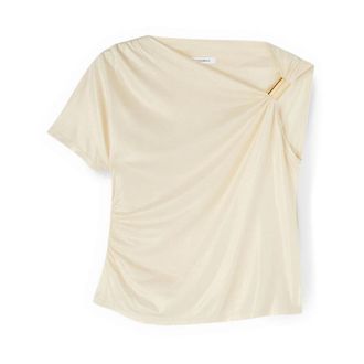 Motivi Laminierte T-Shirt mit asymmetrischem Ausschnitt - - Blouses & Shirts - Damen - Beige - M