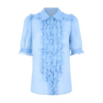 Dolce & Gabbana Femme, Blouses et Chemises, Bleu, Taille: 36 FR Ruffled Silk Blouse