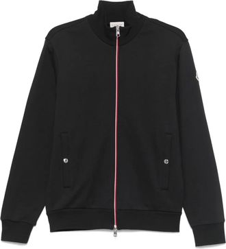 Moncler sweat en coton &agrave; bords tricolores - Bleu