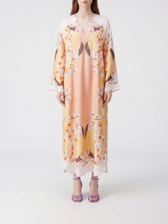 La DoubleJ Midi-Kaftan aus Seide mit V-Ausschnitt und ethnischem Print