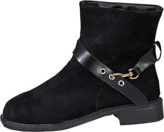 Generic Bottines larges et d&eacute;contract&eacute;es pour femme - Bout rond - Talon bas - Boucle - Confortable - Pour lautomne et lhiver, Noir, 36.5 EU