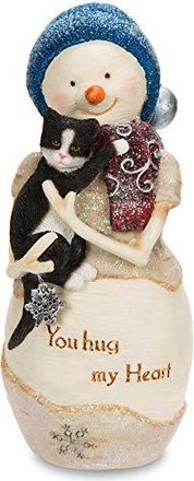 Pavilion Gift Company The Birchhearts Dekofigur You Hug My Heart, Schneemann, h&auml;lt Katze, 12,7 cm, Wei&szlig;
