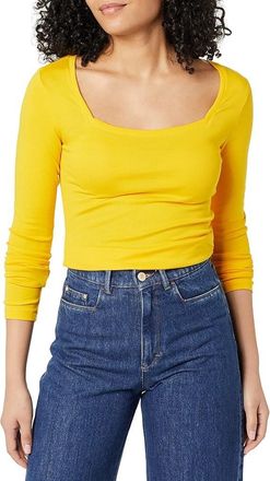Amazon Essentials Damen T-Shirt Mit Langen &Auml;rmeln Und Eckigem Ausschnitt Mit Schmaler Passform, Goldgelb, XXL