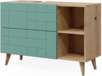 Vicco Waschbeckenunterschrank Mintgr&uuml;n Rudi 90x59x33 cm - Unterschrank f&uuml;r das Badezimmer, Viel Stauraum Oben und unten