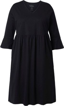 Ulla Popken Maxikleid Jerseykleid A-Linie- V-Ausschnitt 3/4-Volantarm