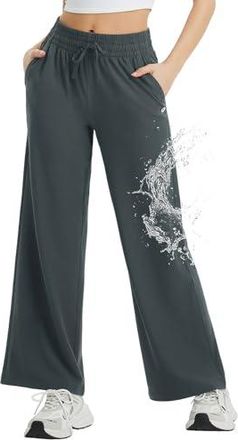 Baleaf Pantalon imperm&eacute;able pour femme avec grandes poches - Leggings &eacute;vas&eacute;s pour l&eacute;t&eacute;, entra&icirc;nement et voyage, gris, L