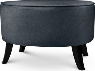 MG Design Ovaler Samt-Hocker 62 x 72 cm in Marineblau mit Holzbeinen - Gepolsterter Fu&szlig;hocker f&uuml;r Wohnzimmer oder Schlafzimmer