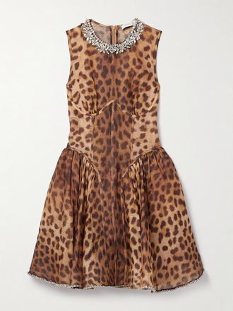 Zimmermann Mini-robe En Lin Et Soie M&eacute;lang&eacute;s &Agrave; Imprim&eacute; L&eacute;opard Et &Agrave; Cristaux Crush - Imprim&eacute; animal