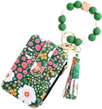 Generic Porte-monnaie, porte-cl&eacute;s &agrave; perles, porte-cartes de cr&eacute;dit, pochette &agrave; anneaux porte-cl&eacute;s | Style boh&egrave;me long avec motif floral pour femmes, filles, a