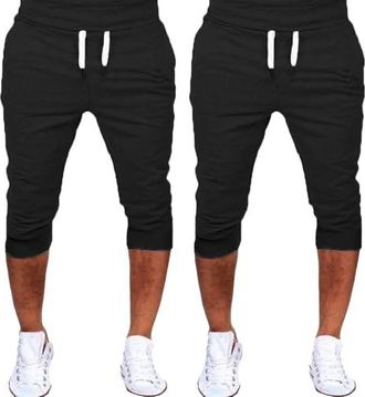 Generic Lot de 2 pantalons capri 3/4 pour la gym, le yoga, la course &agrave; pied, les entra&icirc;nements, les v&ecirc;tements de sport d&eacute;contract&eacute;s, coupe ajust&eacute;e, pantalon c