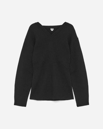 Arket Pullover Mit V-Ausschnitt Aus Wolle Und Baumwolle -Schwarz