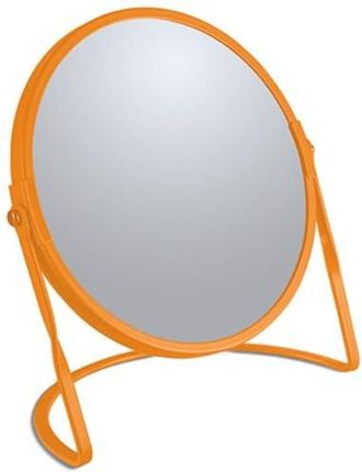 Spirella Kosmetikspiegel auf Fuß Akira - Robustes Metall - Doppelansicht mit 5-facher Vergrößerung und klassischem Spiegel - 360° schwenkbar - Matt Orange