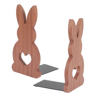 NUOBESTY 2 St&uuml;ck Holz Buchst&uuml;tzen Hasenfigur mit Herz Deko rutschfeste Buchhalter f&uuml;r Schreibtisch und Regal Kompakter Organizer f&uuml;r B&uuml;cher und Dokumente