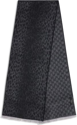 Gucci Reversible Merino Wool Leopard-Print and Monogram Scarf - Gray