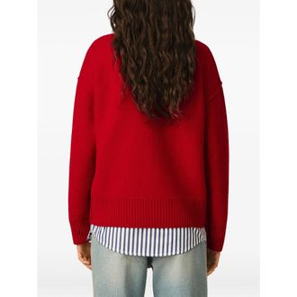 Ami Wool with Intarsia Logo Cardigan - Red
