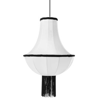 Beliani Hängelampe Weiß u. Schwarz mit Nylon Schirm mit Fransen Quasten Modernes Design Beleuchtung Hängeleuchte Esszimmer Wohnzimmer Schlafzimmer