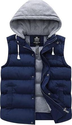 Wantdo Femme Gilet &agrave; Capuche Amovible Veste sans Manches Rembourr&eacute;e Epaise pour Printemps Automne Hiver Veste D&eacute;contract&eacute;e &agrave; Fermeture Eclair Bleu XXXL