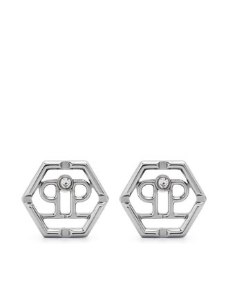 Philipp Plein puces doreilles &agrave; design hexagonal - Argent