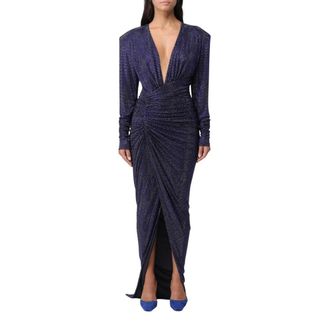 Alexandre Vauthier Femme, Robes, Bleu, Taille: 38 FR Robe &Eacute;l&eacute;gante Col en V Manches Longues