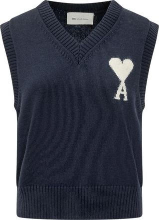 Ami Femme, Pulls, Bleu, Taille: 34 FR Pull sans manches &agrave; col en V
