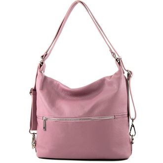 modamoda.de T189 Damen Leder Rucksack Damentasche 2in1 handmade in Italy, Farbe:Altrosa