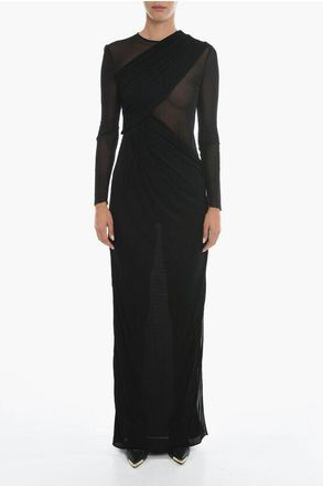 Saint Laurent Asymmetric Draped Dress with Sheered Details size 42