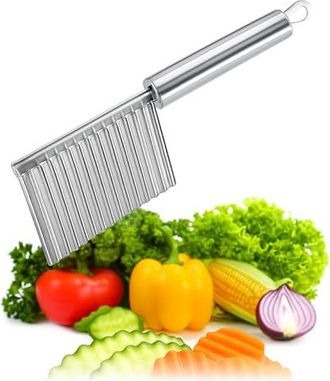 Com-Four couteau ondul&eacute; - couteau dentel&eacute; en acier inoxydable - couteau &agrave; garnir avec bord dentel&eacute; - coupeur ondul&eacute; pour frites - coupe-l&eacute;gumes dentel&eacute; (couleu