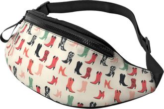 Generic Sporttasche Mit Rei&szlig;verschluss H&uuml;fttaschen Vintage-Print Mit Bunten Stiefeln Stylisch Bauchtasche F&uuml;r Wandern Camping Fahrrad 14X35Cm