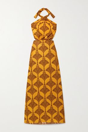 Johanna Ortiz + Net Sustain Lake Nakuru Neckholder-maxikleid Aus Bedruckter Baumwolle Mit Cut-outs - Gelb