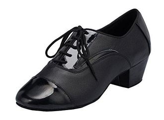 MGM-Joymod Hommes Mode Confortable Lacets Chaussures en Cuir Bout Rond Tango Jazz Rumba Ballroom Latin Moderne Chaussures de Danse, Noir Talon 4.5cm, 41.5 EU