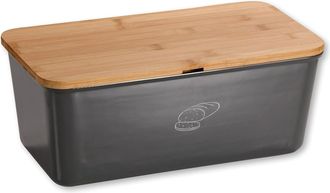 KESPER Brotbox aus Melamin, 34 x 18 x 14 cm, mit FSC-zertifiziertem Bambusdeckel, 2in1 - Deckel und Schneidbrett, in grau