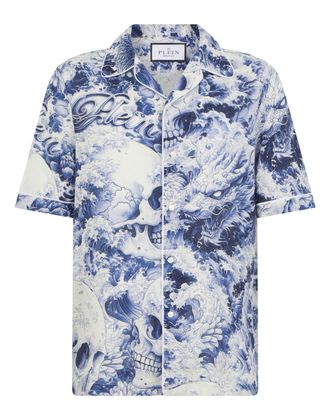 Philipp Plein Linen Bowling Shirt All-Over Ceramic