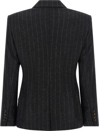 Brunello Cucinelli Pinstripe Virgin Wool-Cashmere Blazer - Charcoal