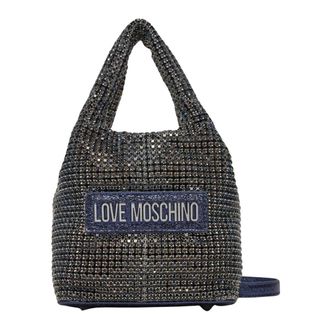 Love Moschino Femme, Sacs, Gris, Taille: ONE Size Sac à main bleu nuit avec strass