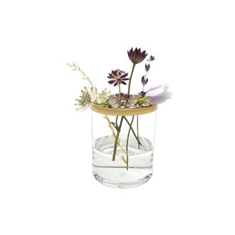 LaLe Living Vase Buket aus Eisen und Glas mit Ornament Gold, Ø6 x H8 cm