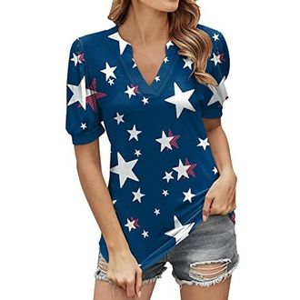 Janly T-shirt imprim&eacute; pour femmes T-shirt avec col en V Drapeau peint &agrave; la main pour la journ&eacute;e de lind&eacute;pendance T-shirts personnalis&eacute;s T-shirts des ann&eacute;es 