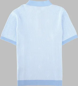 Casablanca Striped Knit Cotton Polo Shirt - Azure