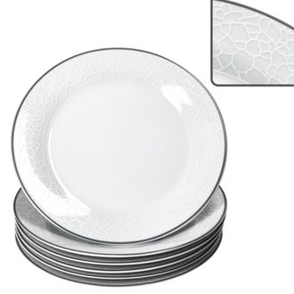 MamboCat 6er Set Venedig Kuchenteller I &Oslash; 20,5 cm I wei&szlig;es Elegantes Porzellan Geschirr I 6 Personen I Fr&uuml;hst&uuml;cksteller mit Relief in Kieselstein-Optik I Desse