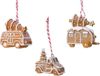 Kaemingk Weihnachtsschmuck Lebkuchen Autos Keramik 7cm 1 St&uuml;ck Anh&auml;nger Christbaumkugeln