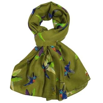 GFM Foulard pour femme avec imprim&eacute; floral abstrait pour printemps, &eacute;t&eacute; et toutes les saisons (FP), Colibri - Vert olive, L