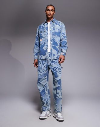 Aape By A Bathing Ape AAPE by A BATHING APE - Loose-Fit-Jeans in Blau mit Military-Muster, Kombiteil-Bunt