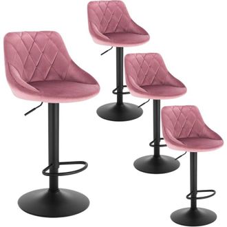 Woltu Woltu - Lot de 4 Tabourets de bar si&egrave;ge bien rembourr&eacute; en velours, Hauteur r&eacute;glable pieds en m&eacute;tal, Rose