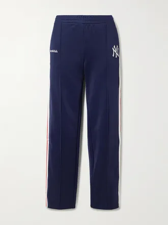 Sporty & Rich Pantalon De Survêtement En Jersey À Broderies Et À Rayures X New York Yankees Serif - Bleu