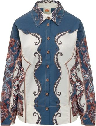 Farm Rio Farm Rio, Femme, Blouses et Chemises, Multicolore, Taille: 40 FR Arabesque Scarf Collared Cotton Shirt
