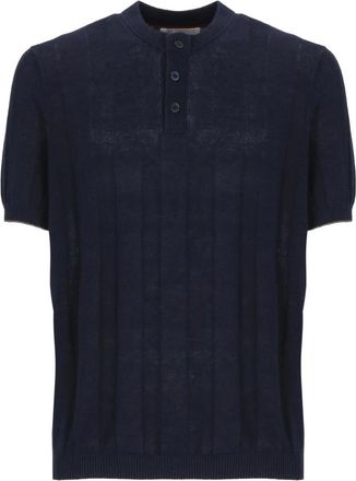 Brunello Cucinelli Homme, Tops, Bleu, Taille: XL Ribbed Henley Top