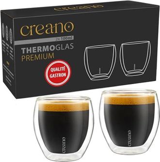 Creano Lot de 2 verres à expresso à double paroi 100 ml - Qualité gastronomique - 100% lave-vaisselle - Verre thermique - Verre thermique - Double paroi - No