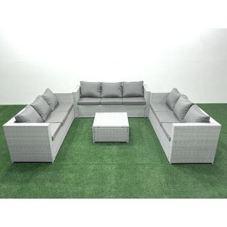 Fimous Ensemble de meubles de jardin en rotin 9 places Ensemble de canap&eacute;s de jardin Gris clair mixte - Fimous