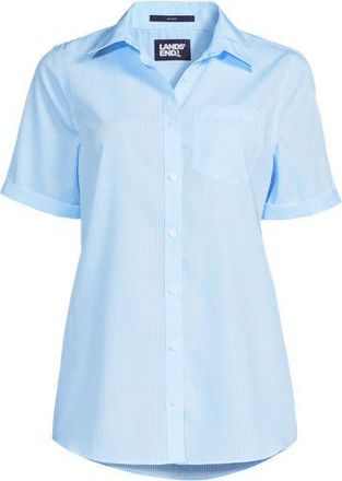 Lands End Supima Bügelfrei-Bluse, kurzarm, Damen, Größe:32-34 regular, Blau, Baumwolle, by Lands End