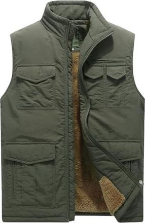 Generic Gilet tactique en duvet pour homme, chaud, col montant, sans manches, polaire, pour la chasse, le travail, lhiver, avec plusieurs poches, vert arm&eacute;e, 